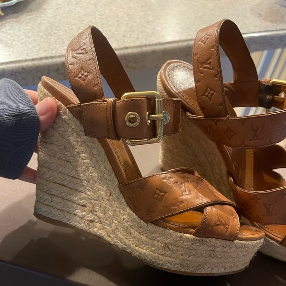 Louis Vuitton | Shoes | Louis Vuitton Wedge Sandals Just Worn Few Times ...